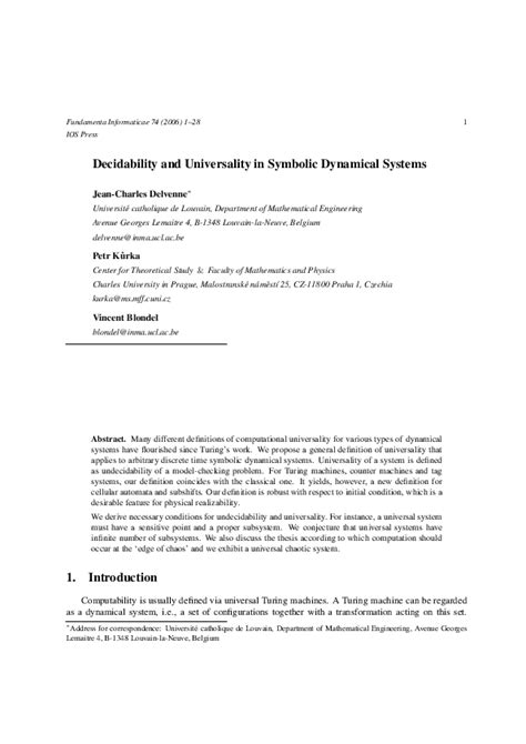 Pdf Decidability And Universality In Symbolic Dynamical Systems