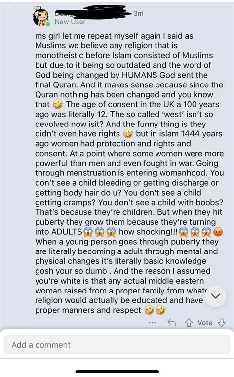 الفمنست المسلمة بختصار هي هنا بتبرر زواج او اغتصاب طفلة عندها 6 سنين و