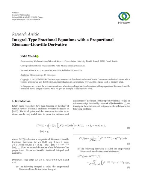 Pdf Integral Type Fractional Equations With A Proportional Riemann Liouville Derivative