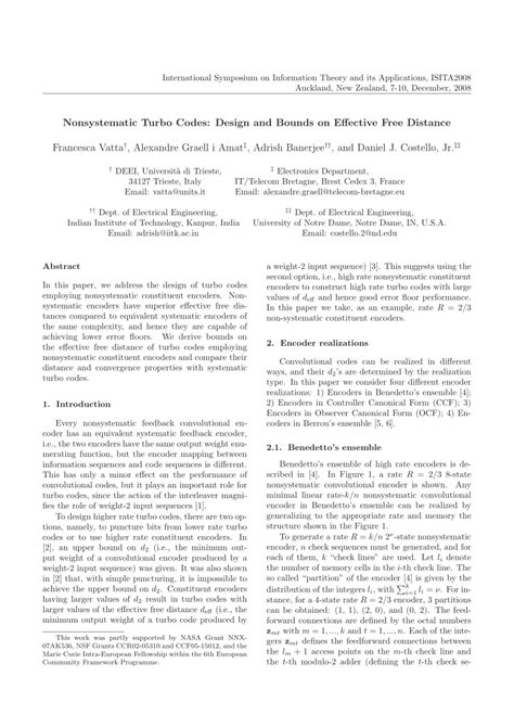 pdf nonsystematic turbo codes design and bounds on effective free