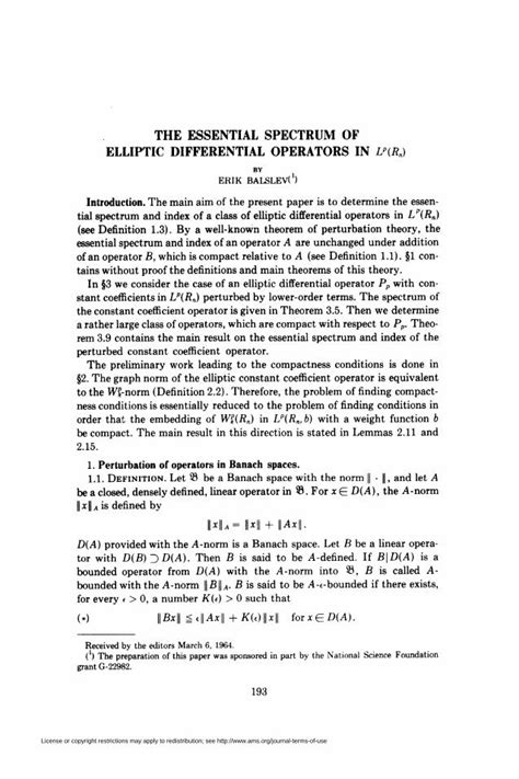 Pdf The Essential Spectrum Of Elliptic Differential Operators