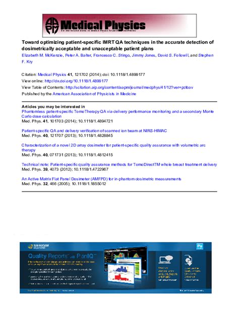 Pdf Toward Optimizing Patient Specific Imrt Qa Techniques In The