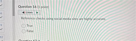 Solved Question 16 1 Point ListenReference Checks Using Chegg Com