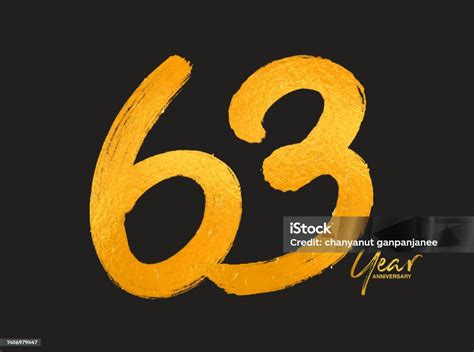 골드 63 주년 기념 벡터 템플릿 63 년 로고 디자인 63 번째 생일 골드 레터링 넘버 브러쉬 그리기 손으로 그린 스케치 숫자 로고 디자인 벡터 일러스트 레이 션 0명에
