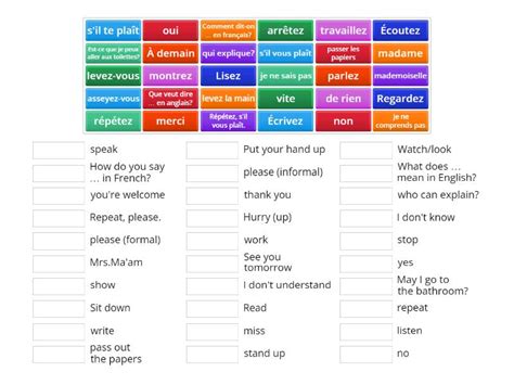 French Classroom Commands Match Up