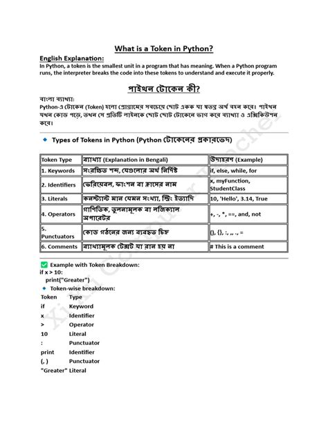 Python Tokens Keyword Identifier Literal Operator Punctuator Pdf