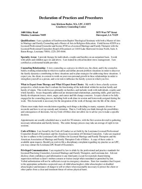 Fillable Online Declaration Of Practice And Procedures Fax Email Print Pdffiller