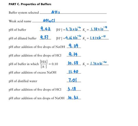Solved Part C Properties Of Buffers Buffer System Selected