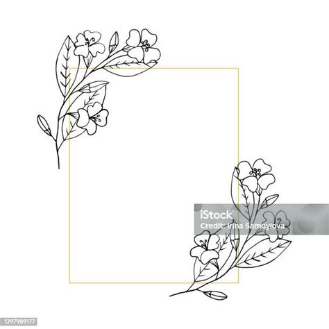 꽃 직사각형 프레임 테두리 텍스트 장소와 카드 스케치 핸드 그린 낙서 스타일 흑백 미니멀리즘 봄 꽃 꽃 여름 결혼식 결혼식에 대한 스톡 벡터 아트 및 기타 이미지 Istock