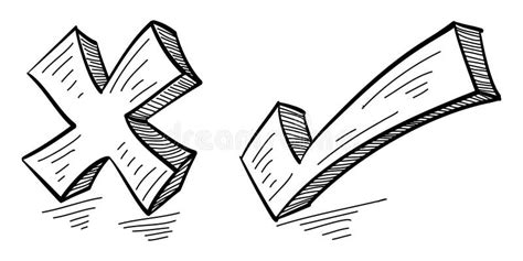Doodle Check Mark And Cross Mark Icon Set Tick Symbol Stock Vector