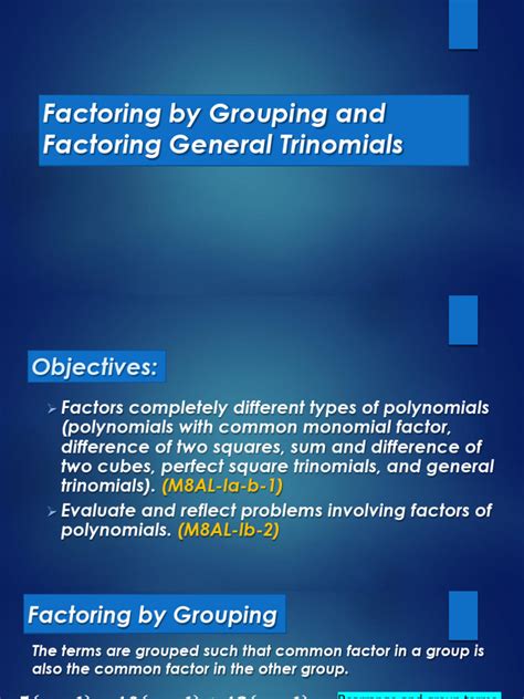Factoring By Grouping And Factoring General Trinomials Pdf