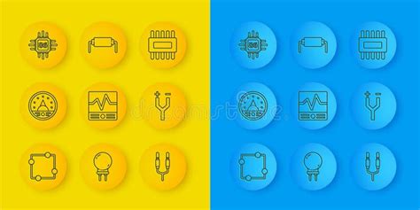 Set Line Electric Circuit Scheme Ampere Meter Multimeter Voltmeter Electrical Measuring