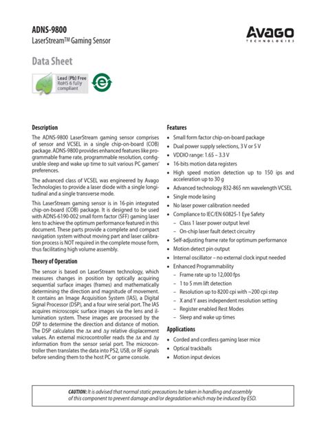 Avago Adns 9800 Datasheet Pdf Computer Engineering Digital Technology
