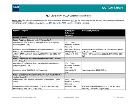 aglc4 quickguide rules qut law library aglc4 quick reference guide please note this guide