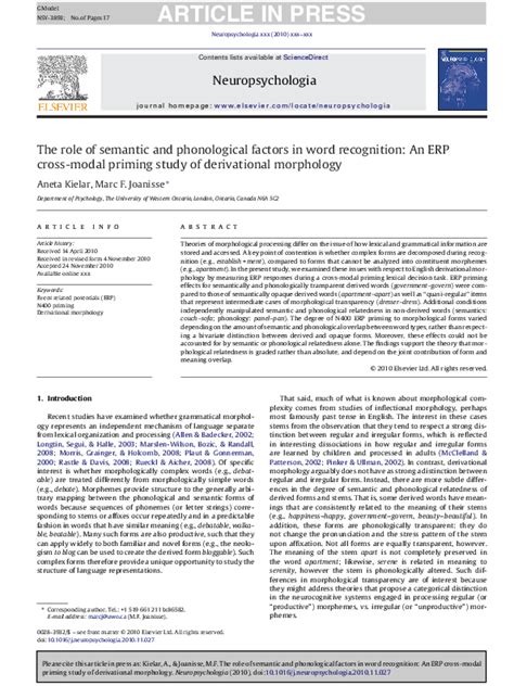 Pdf The Role Of Semantic And Phonological Factors In Word Recognition