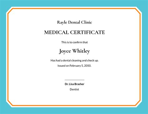 Free Dental Medical Certificate Sample Template To Edit Online