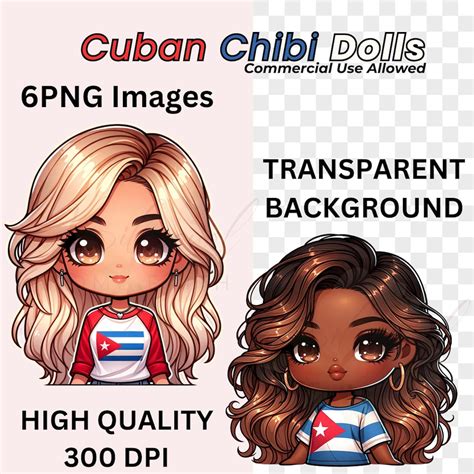 Cuban Chibi Dolls Png Cute Latina Shirt Graphic Hispanic Heritage Clipart Melanin Girl Digital