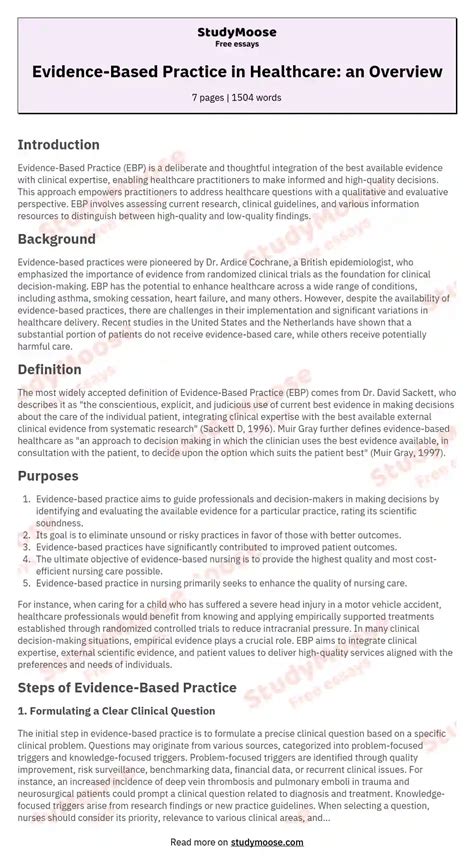 Guidance To Evidence Based Practice Free Essay Example