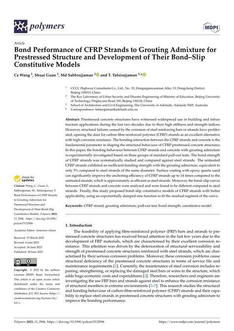 Pdf Bond Performance Of Cfrp Strands To Grouting Admixture For Prestressed Structure And