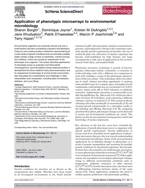 Pdf Application Of Phenotypic Microarrays To Environmental Microbiology Pdf Application Of Phenotypic Microarrays To Environmental Microbiology