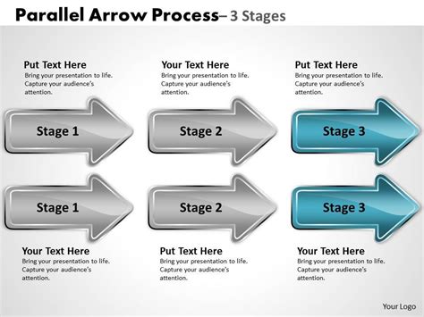 Parallel Arrow Process 3 Stages 21 Powerpoint Presentation Slides