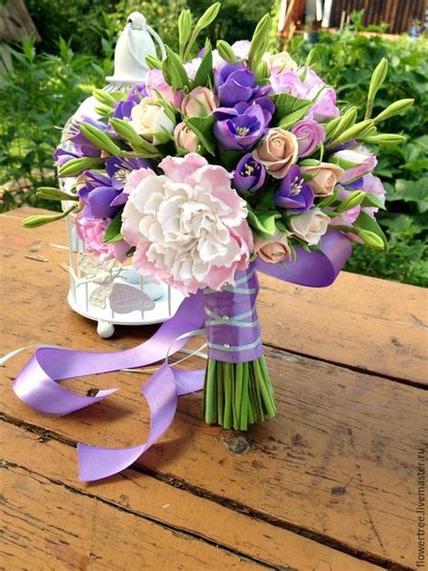 Букет невесты с розами и пионами из полимерной глины в интернет магазине на Ярмарке Мастеров