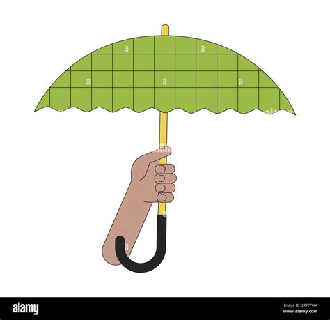 Hand Holding Opened Umbrella Flat Line Color Isolated Vector Object
