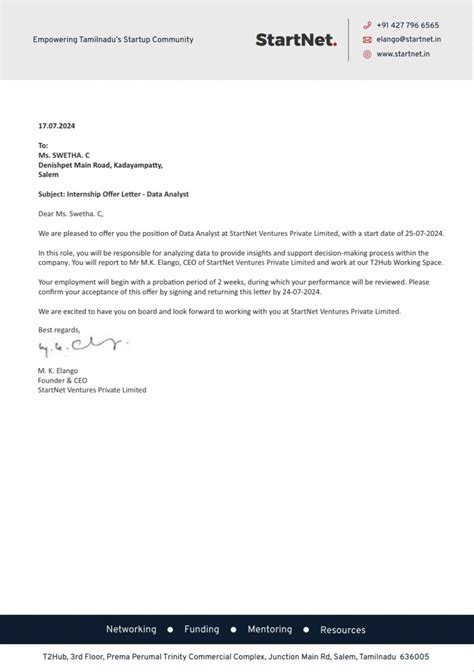 Internship Offerletter Dataanalyst Swetha C