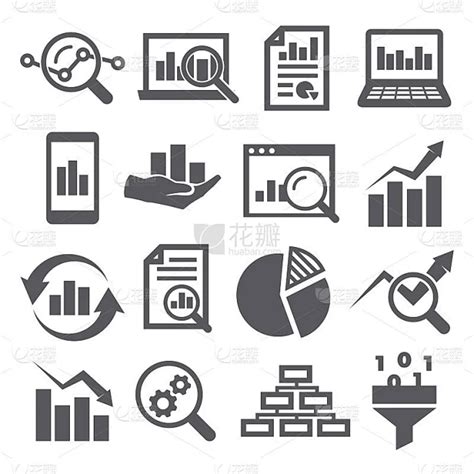 数据分析图标设置在白色背景上素材 花瓣网