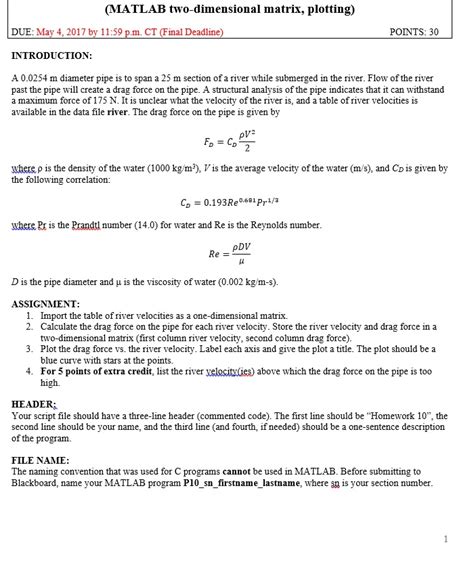 Solved Matlab Two Dimensional Matrix Plotting Due May 4