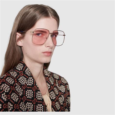 Gucci Rectangular Frame Metal Sunglasses Optic Butler