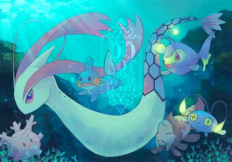 Mudkip Milotic Corsola Chinchou Lanturn And 1 More Pokemon Drawn