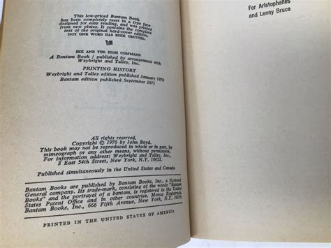 Sex And The High Command By John Boyd Very Good Paperback 1971 First