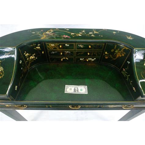 Emerald Green Lacquer Chinoiserie Desk Writing Table Console And Chair