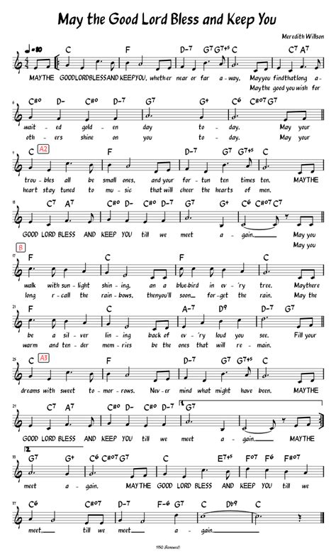 May The Good Lord Bless And Keep You Lead Sheet With Lyrics Sheet