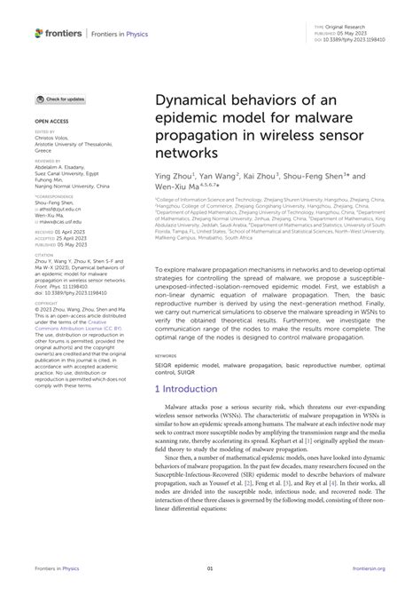 Pdf Dynamical Behaviors Of An Epidemic Model For Malware Propagation