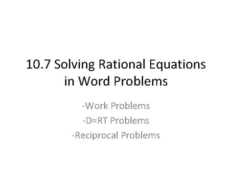 Solving Rational Equations In Word Problems