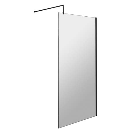 Hudson Reed 1100mm Wetroom Screen And Support Bar Matt Black 20736