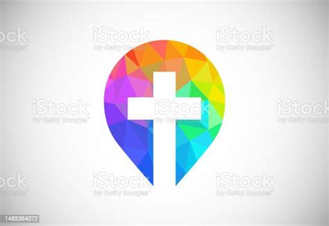 낮은 폴리 스타일의 교회 로고입니다 기독교 기호 기호 예수의 십자가 0명에 대한 스톡 벡터 아트 및 기타 이미지 0명 3