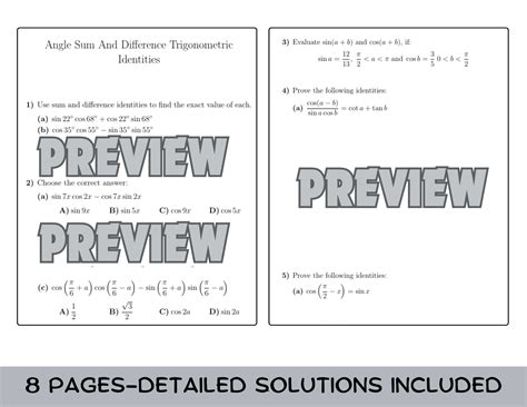 Angle Sum And Difference Trigonometric Identities Sine And Cosine Worksheet With Solutions