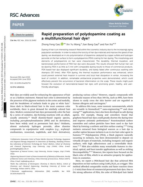 Pdf Rapid Preparation Of Polydopamine Coating As A Multifunctional