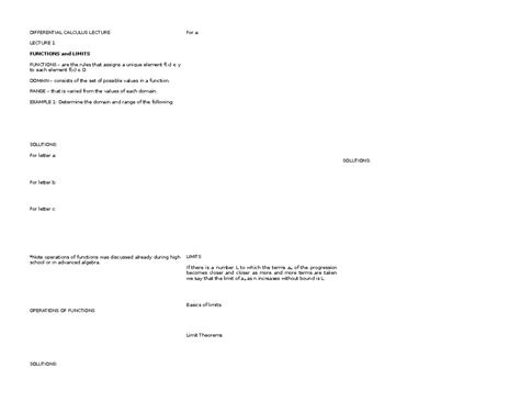 1 Limits Differential Calculus Lecture Lecture 1 Functions And