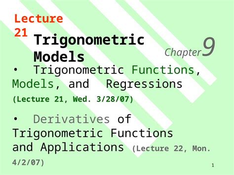 Ppt 1 Trigonometric Models Chapter 9 Trigonometric Functions Models And Regressions Lecture