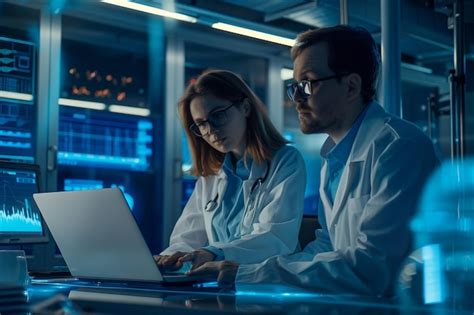 Premium Photo Happy Female And Male Engineers Using Laptop