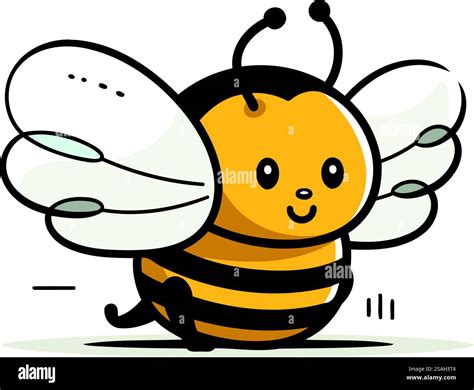 Cute Cartoon Bee Flying On A White Background Vector Illustration
