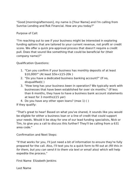 Business Loan Script Pdf