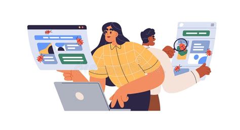 Software Testing Concept Qa Team Finding Searching Looking For Bugs Errors In Program