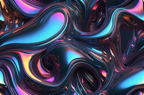 Abstract 3d Render Holographic Glossy Reflective Metallic Fuid Organic Generative Ai Premium