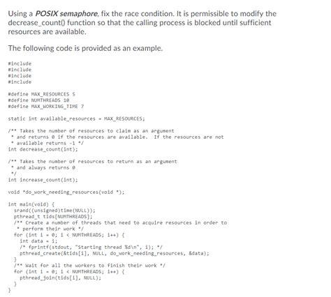 Using A Posix Semaphore Fix The Race Condition It