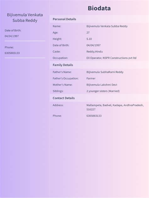 Bijivemula Venkata Subba Reddys Biodata Pdf